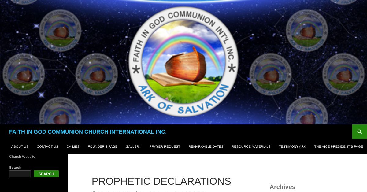 PROPHETIC DECLARATIONS | FAITH IN GOD COMMUNION CHURCH INTERNATIONAL INC.